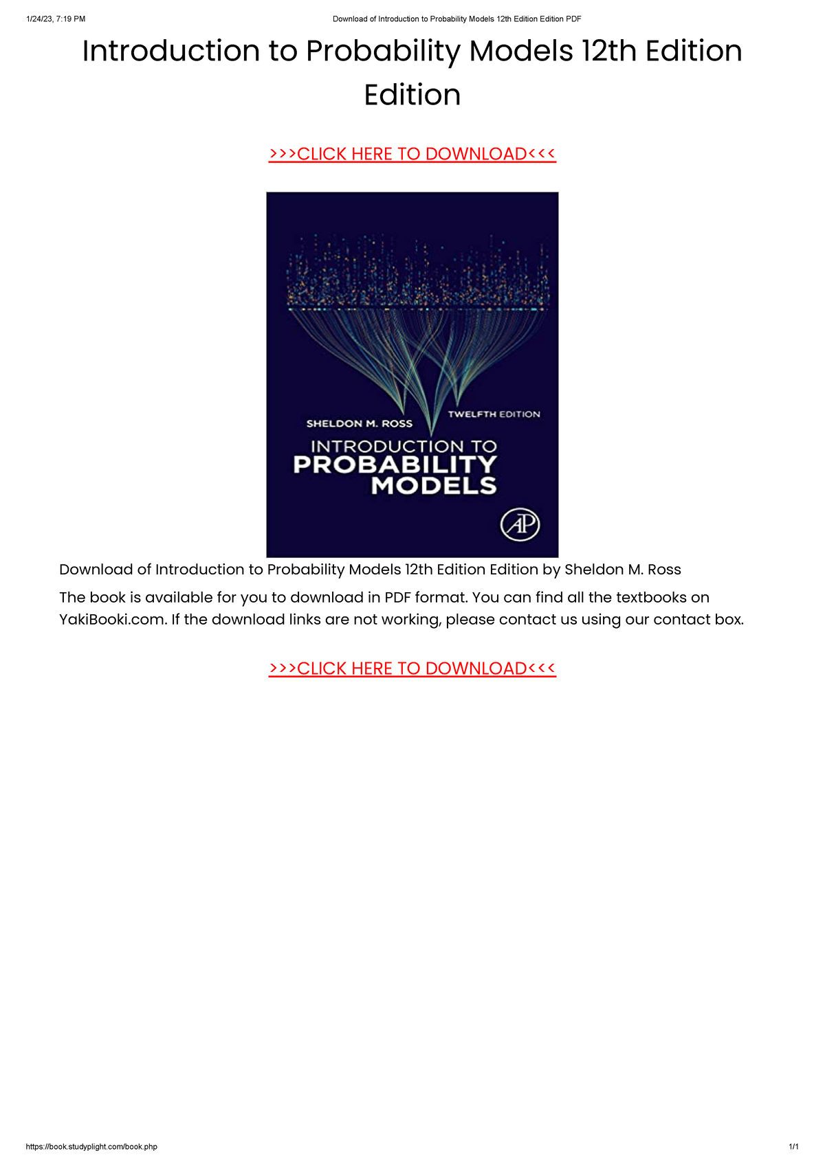 Introduction to Probability Models 12th Edition Edition PDF ...