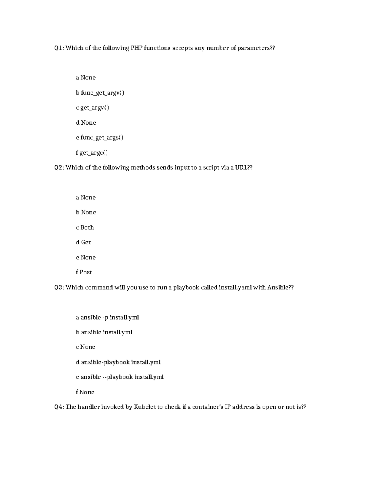 2 Answer for RVOL - qwerty - Q1: Which of the following PHP functions accepts any number of ...