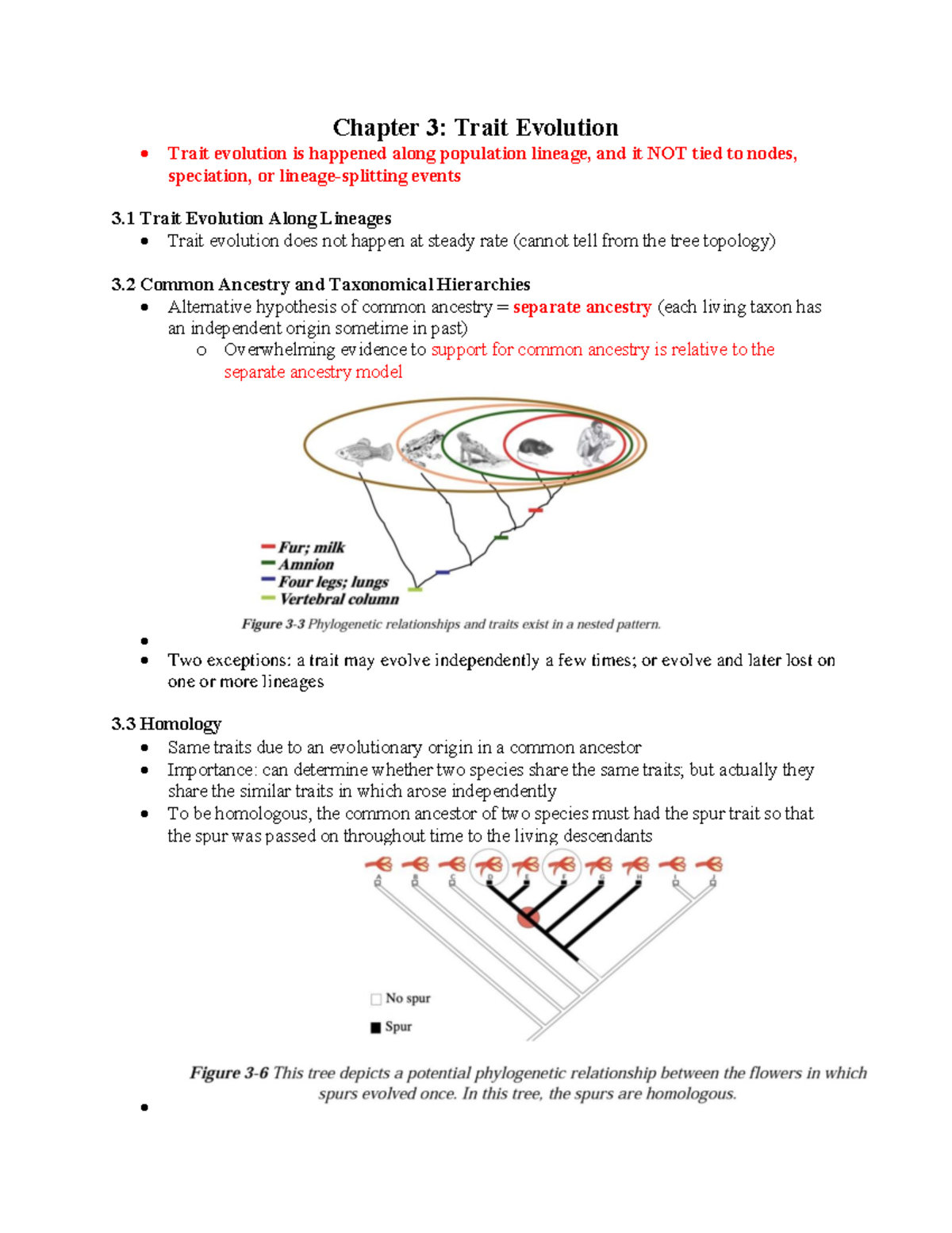 Evolution Chapter 3 trait evolution (Bio 152) - Chapter 3: Trait ...