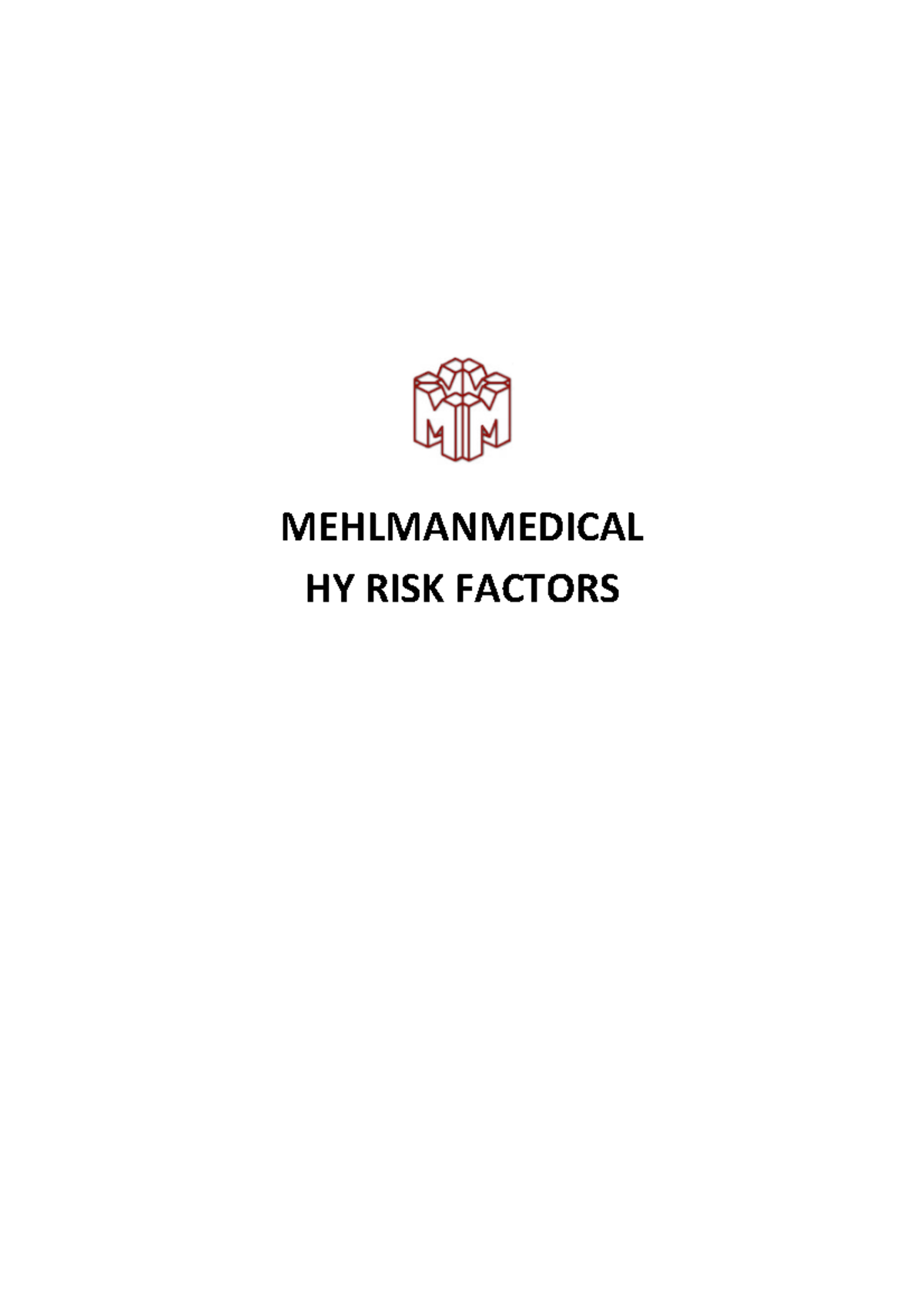 HY Risk factors - High risk factor\o - MEHLMANMEDICAL HY RISK FACTORS ...