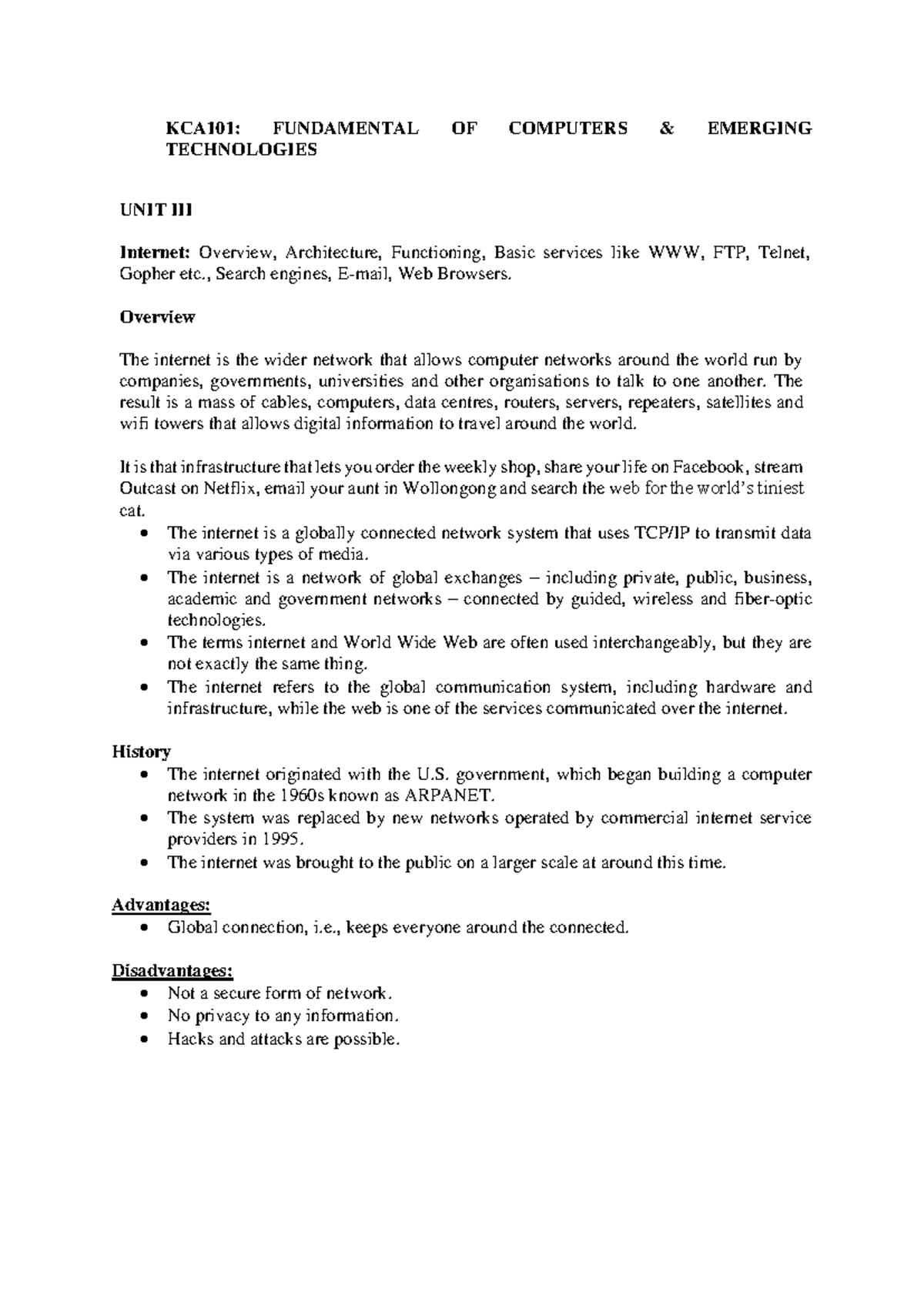 Unit-3 Notes - dsfgh - KCA101: FUNDAMENTAL OF COMPUTERS & EMERGING ...