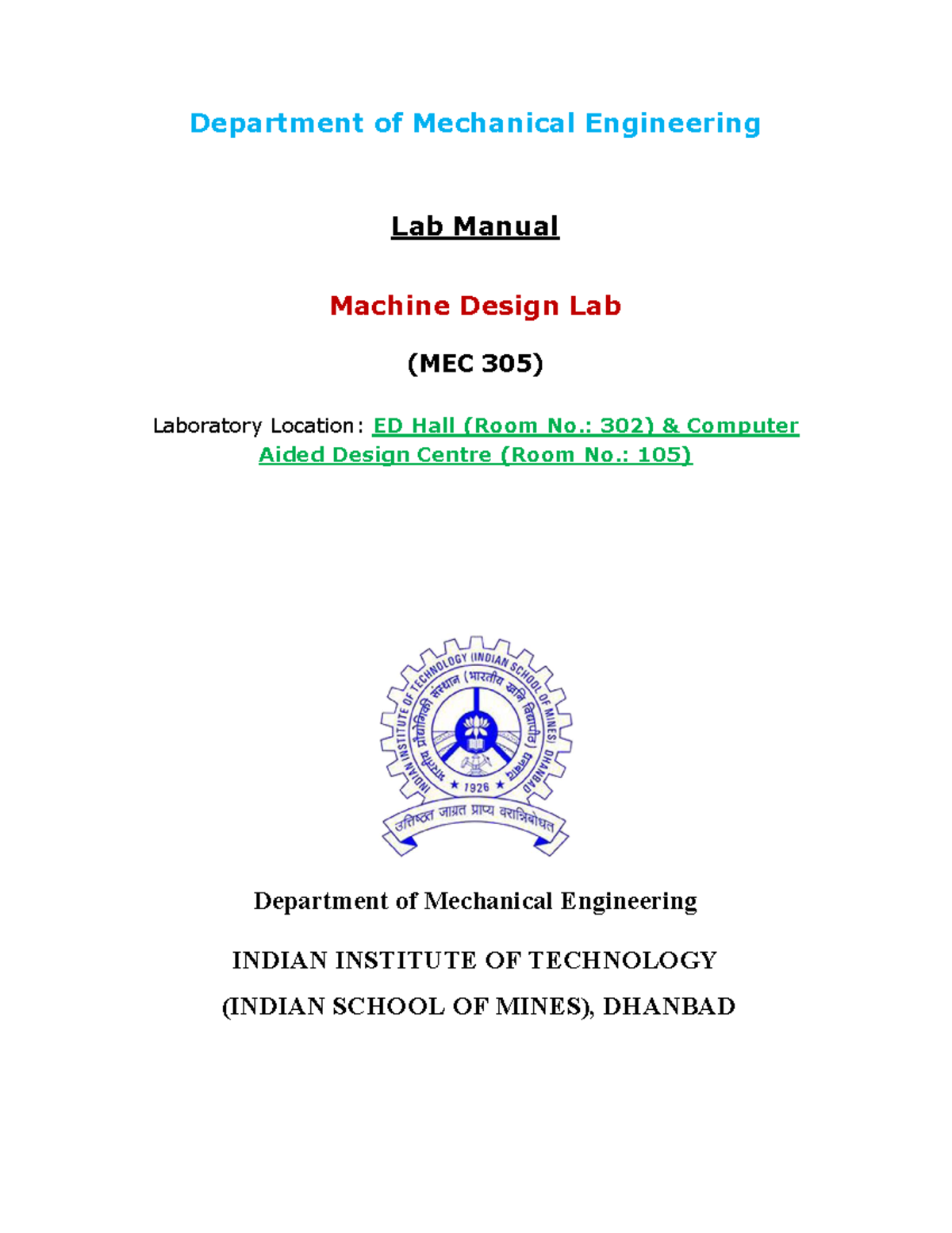 MEC 305 Machine Design Lab - Department of Mechanical Engineering Lab Manual Machine Design Lab ...
