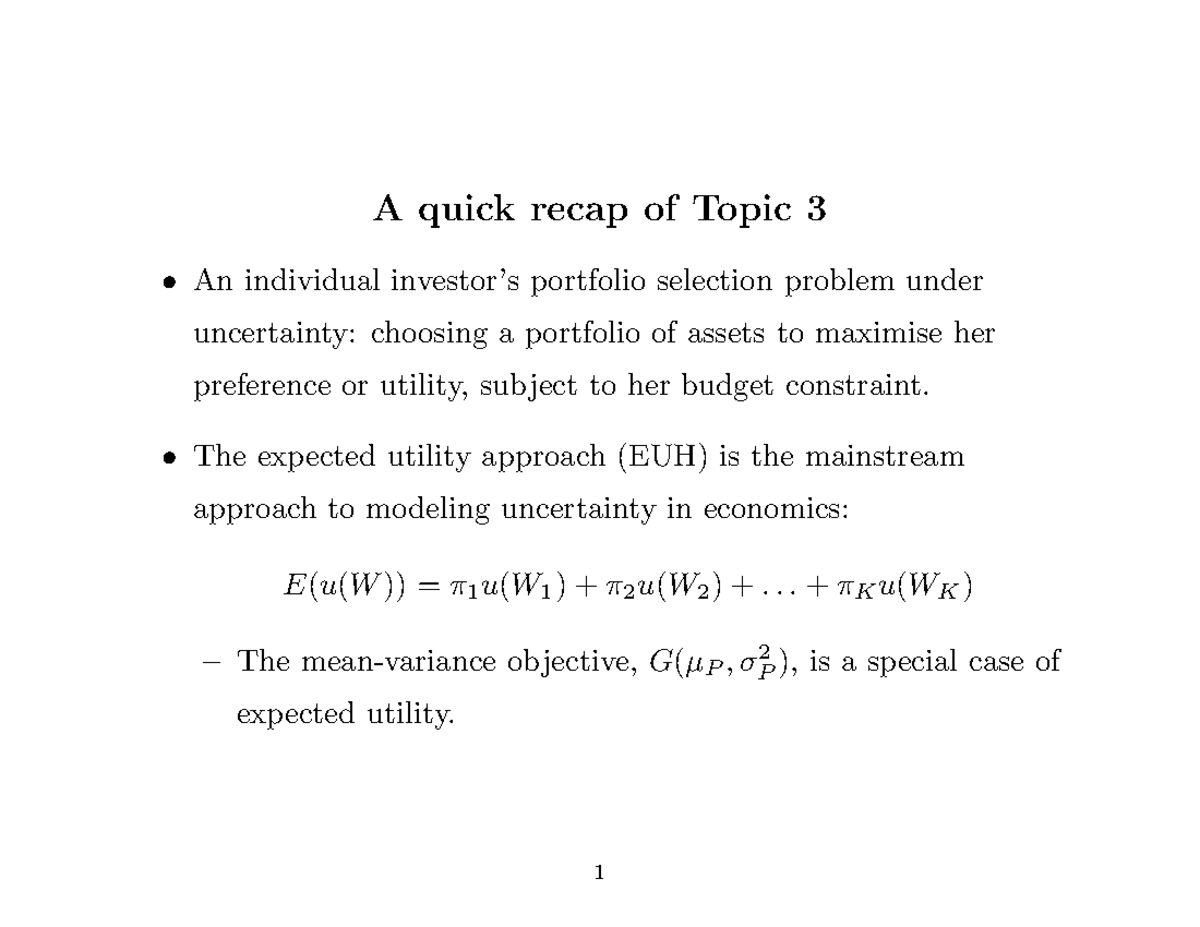 Topic 3 recap/summary - A quick recap of Topic 3 An individual investor ...