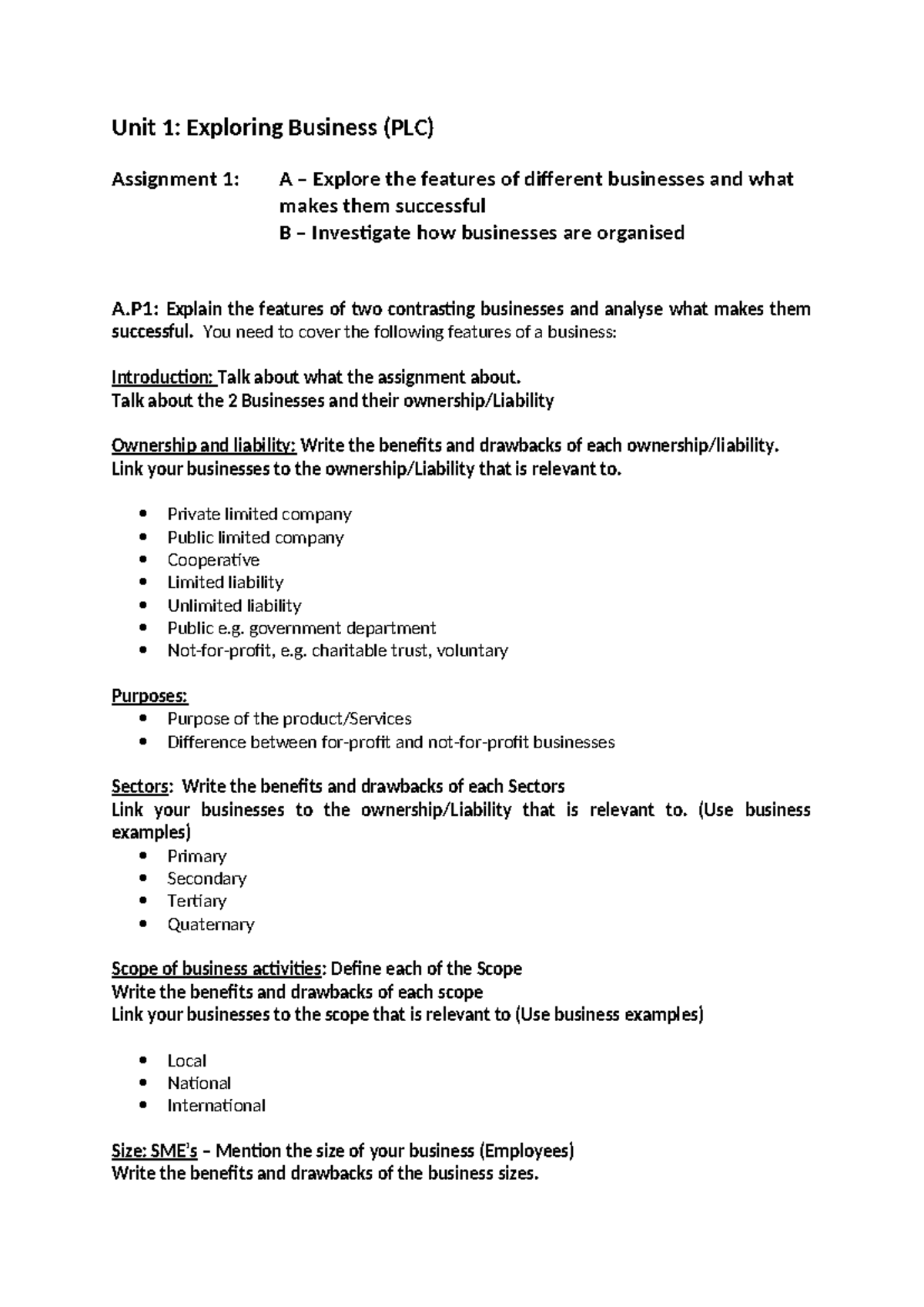 Unit 1 Assignment 1 - helpful info om how to write your business ...