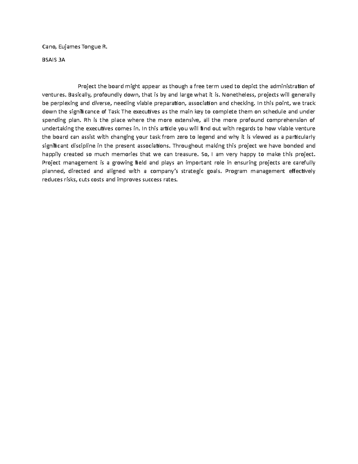 Document - eSSAY - Cano, Eujames Tongue R. BSAIS 3A Project the board ...