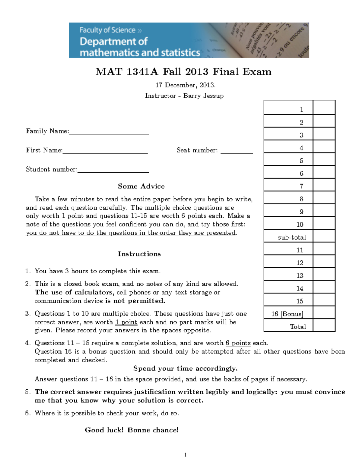 F13fb - test - MAT 1341A Fall 2013 Final Exam 17 December, 2013 ...