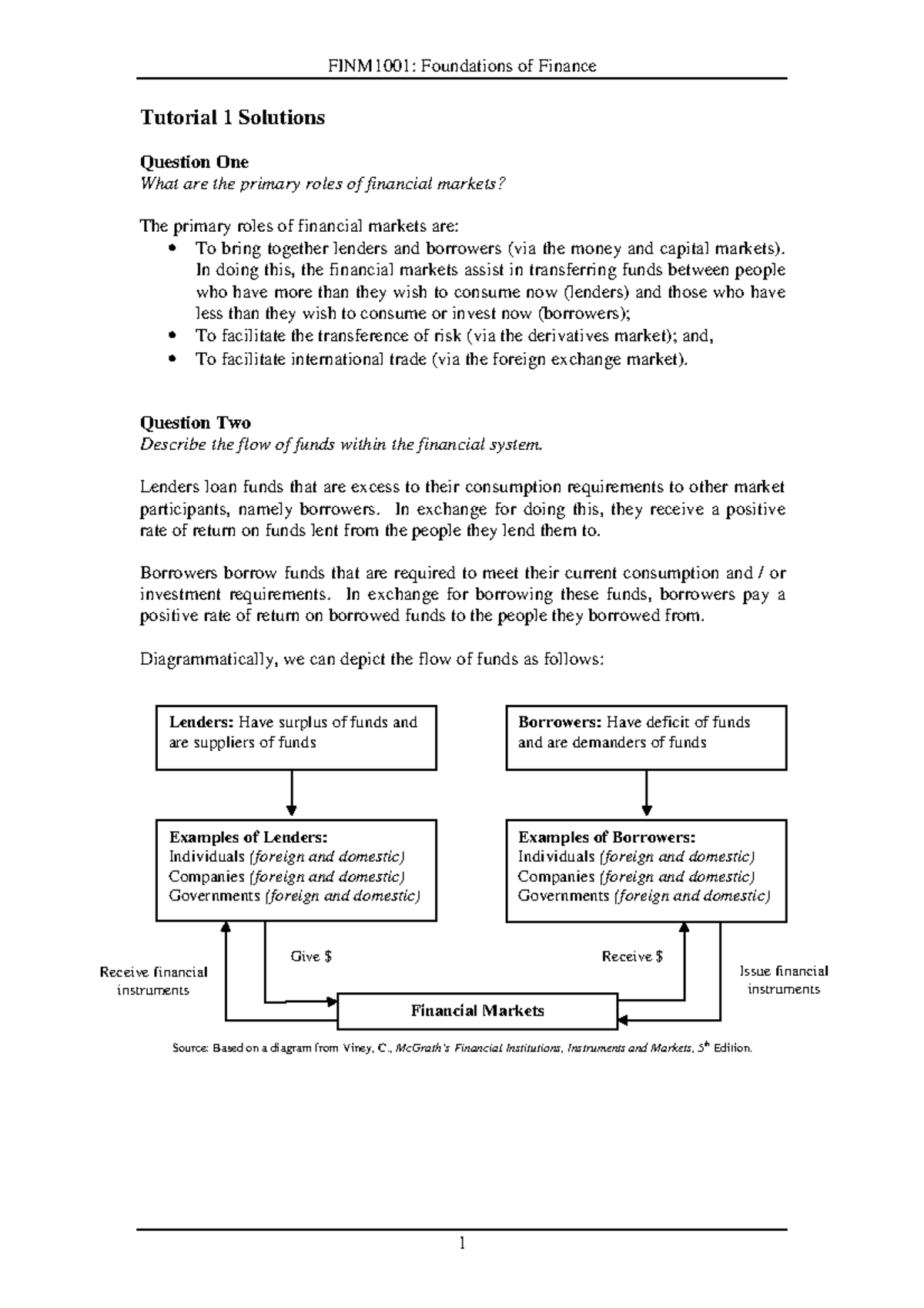 Tutorial 1 Solutions - FINM1001: Foundations of Finance Tutorial 1 ...
