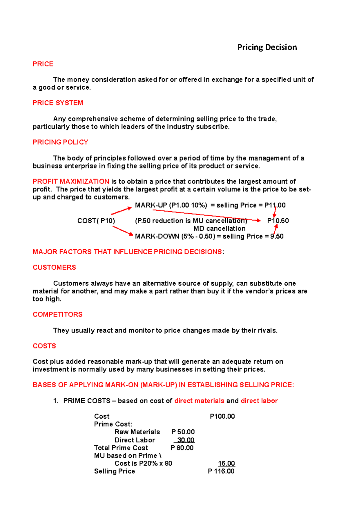 Pricing-Decision-2022 - Pricing Decision PRICE The money consideration ...