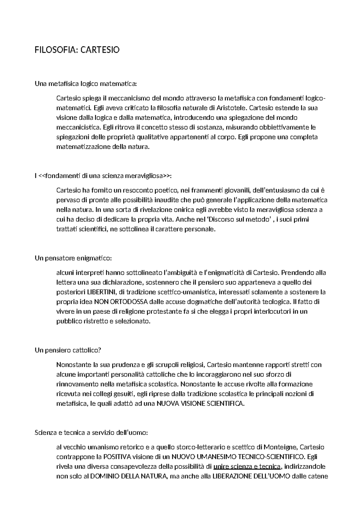 Cartesio - FILOSOFIA: CARTESIO Una metafisica logico matematica ...