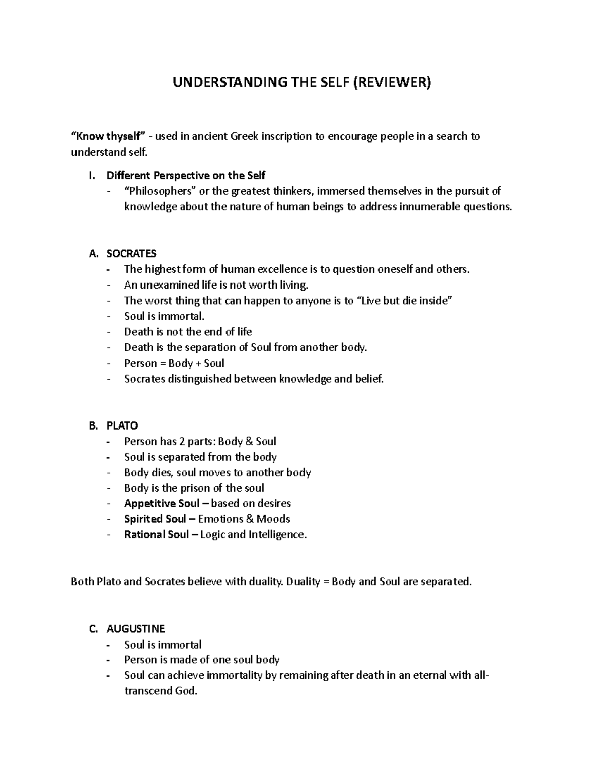 Understanding the Self (Reviewer) - UNDERSTANDING THE SELF (REVIEWER ...