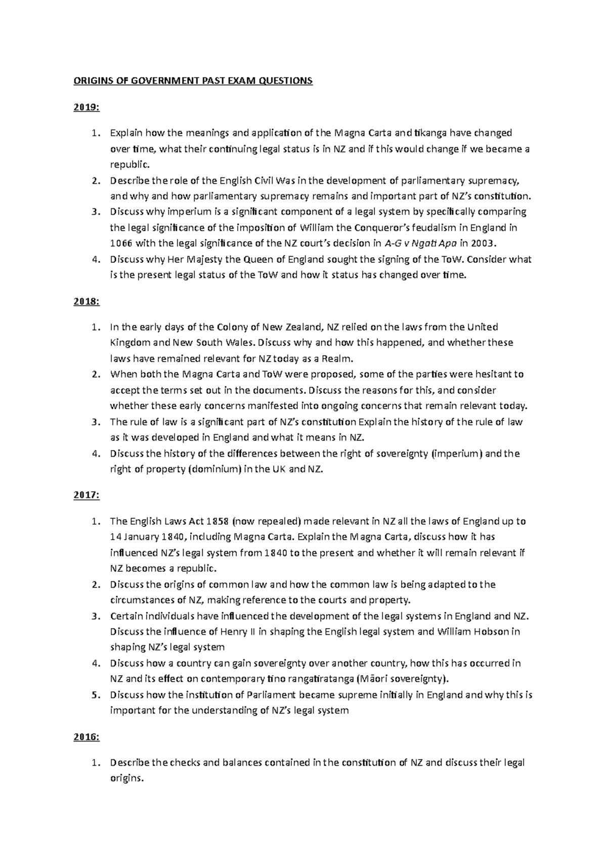 Past exam Questions - origins of government - ORIGINS OF GOVERNMENT ...