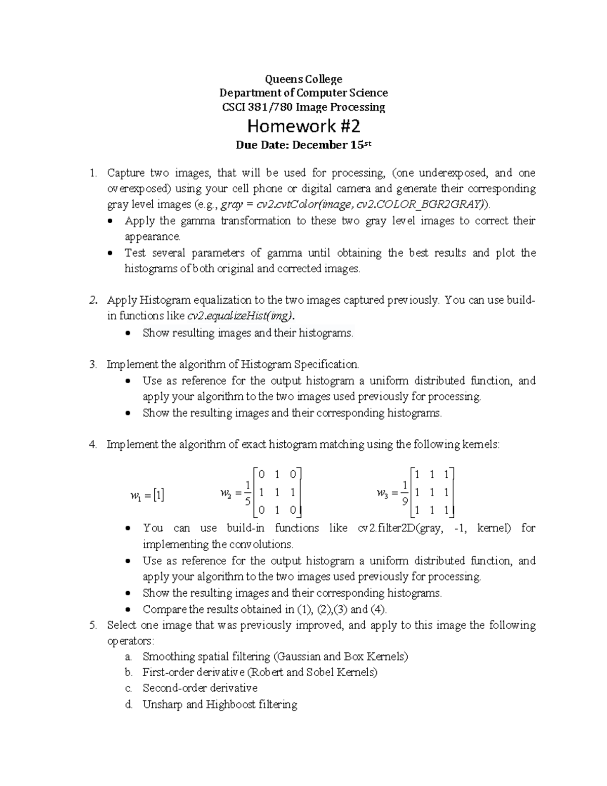 Homework 2 - hw2 - Queens College Department of Computer Science CSCI 381/780 Image Processing ...