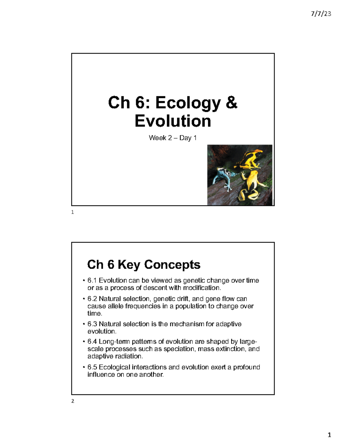 Lecture 5 - Ch 6: Ecology & Evolution Week 2 – Day 1 1 Ch 6 Key ...