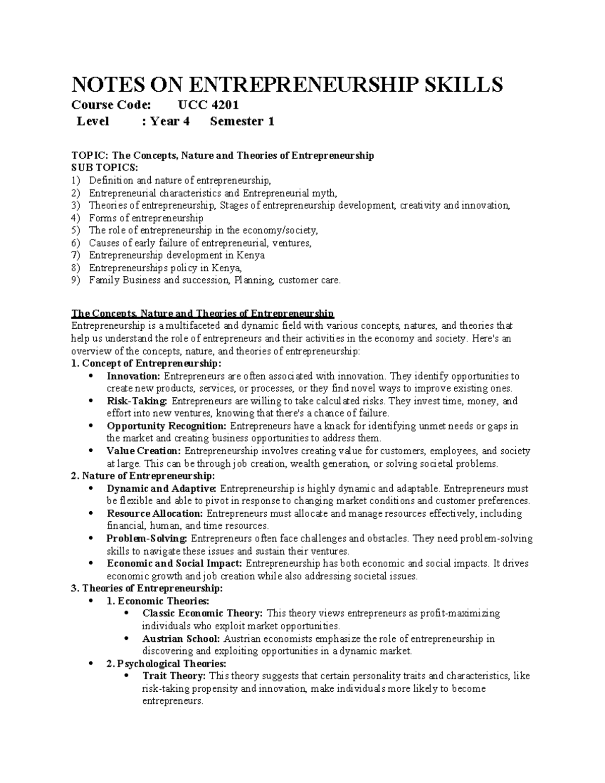 Notes ON Entrepreneurship Skills 2023 TR - NOTES ON ENTREPRENEURSHIP ...