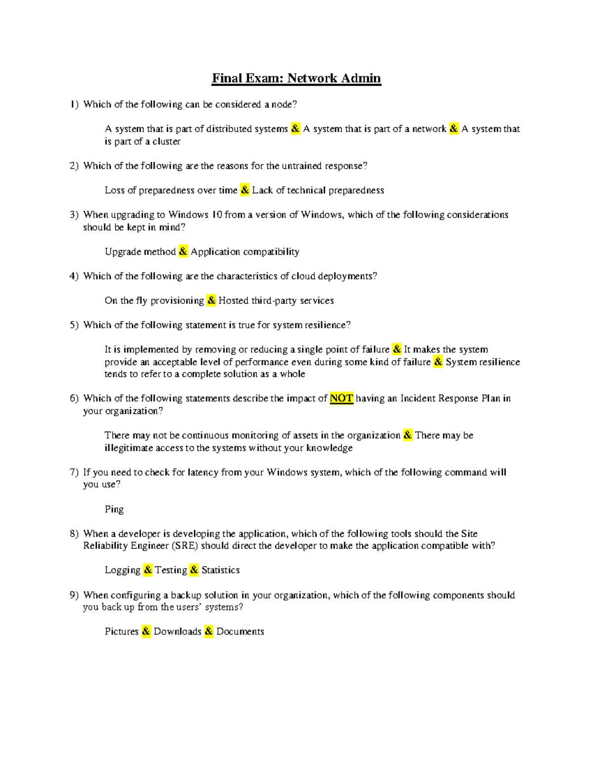 Skillsoft Network Admin Final Exam - Final Exam: Network Admin Which of ...