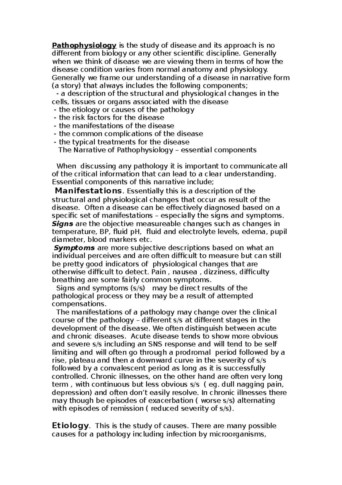 Hdp301Pathophysiology intro. - Pathophysiology is the study of disease ...