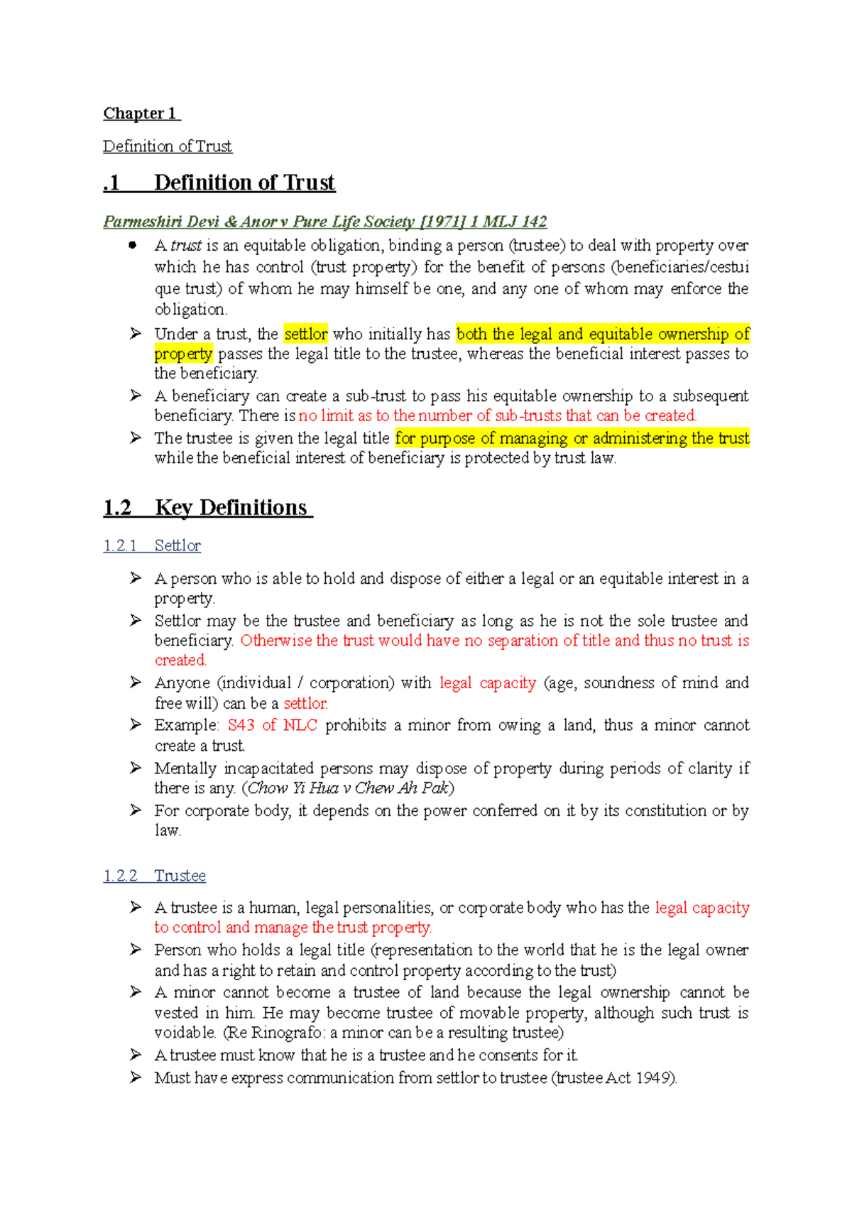 Trust note - Chapter 1 Definition of Trust .1 Definition of Trust ...