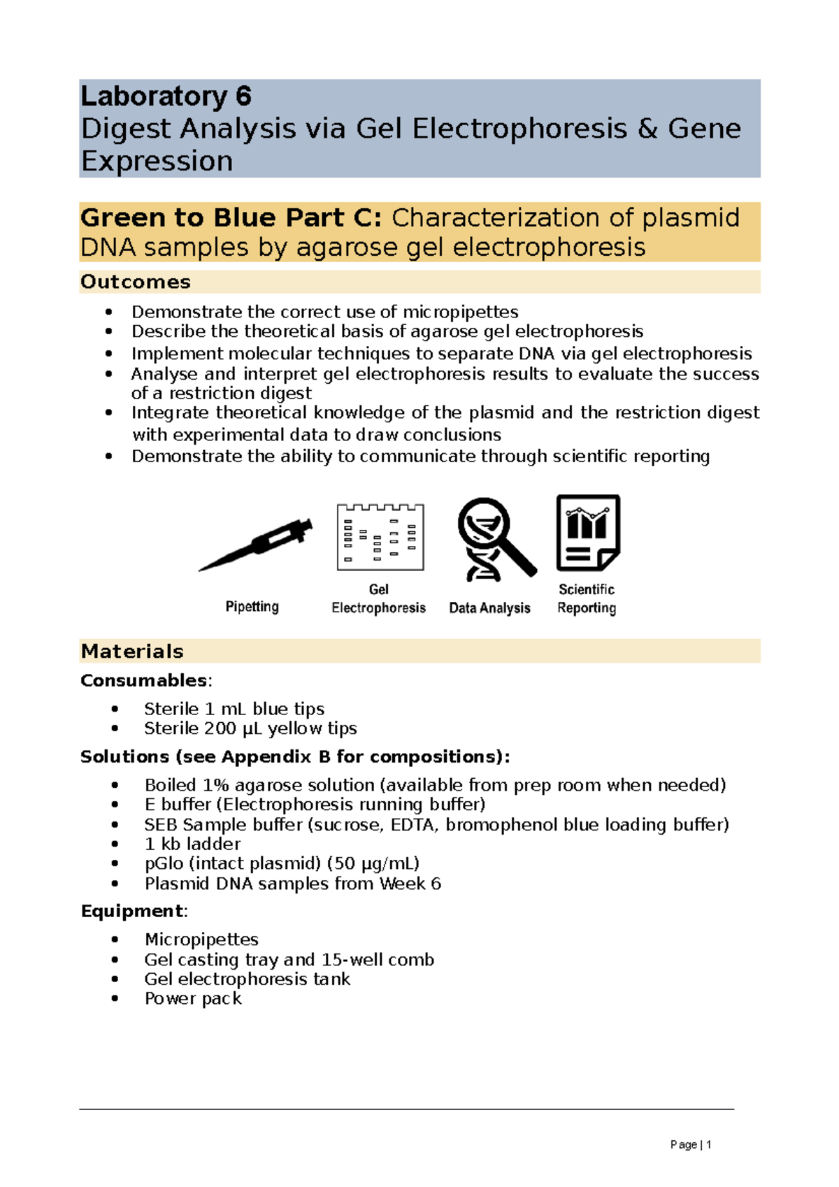 Laboratory 6 Protocol BMS1062 2023 - Laboratory 6 Digest Analysis via Gel Electrophoresis & Gene ...