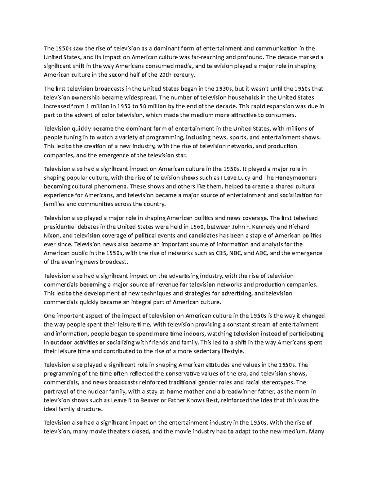 24. The rise of television in the 1950s and its impact on american ...