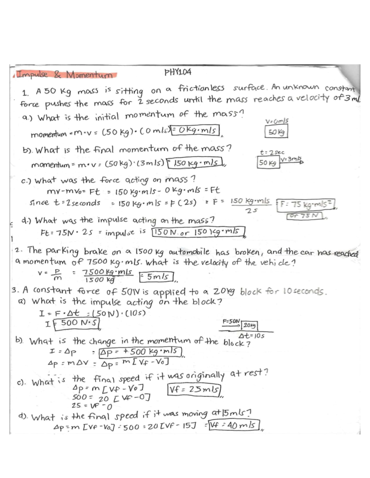 Phy104 work, energy and power, impulse and momentum notes - Impulse ...