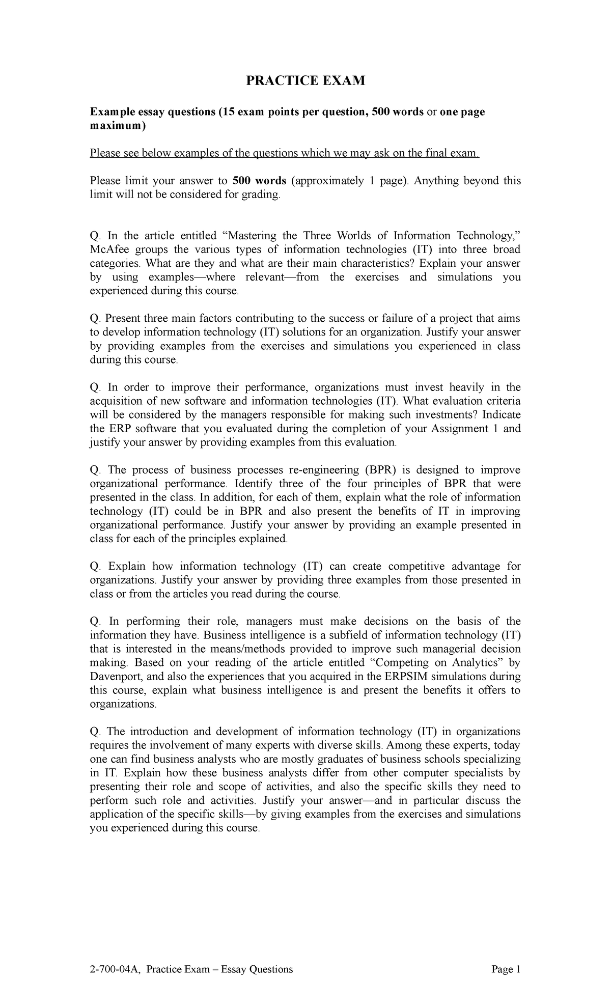 Practice Exam - Essay Questions - 2020 EN - PRACTICE EXAM Example essay ...