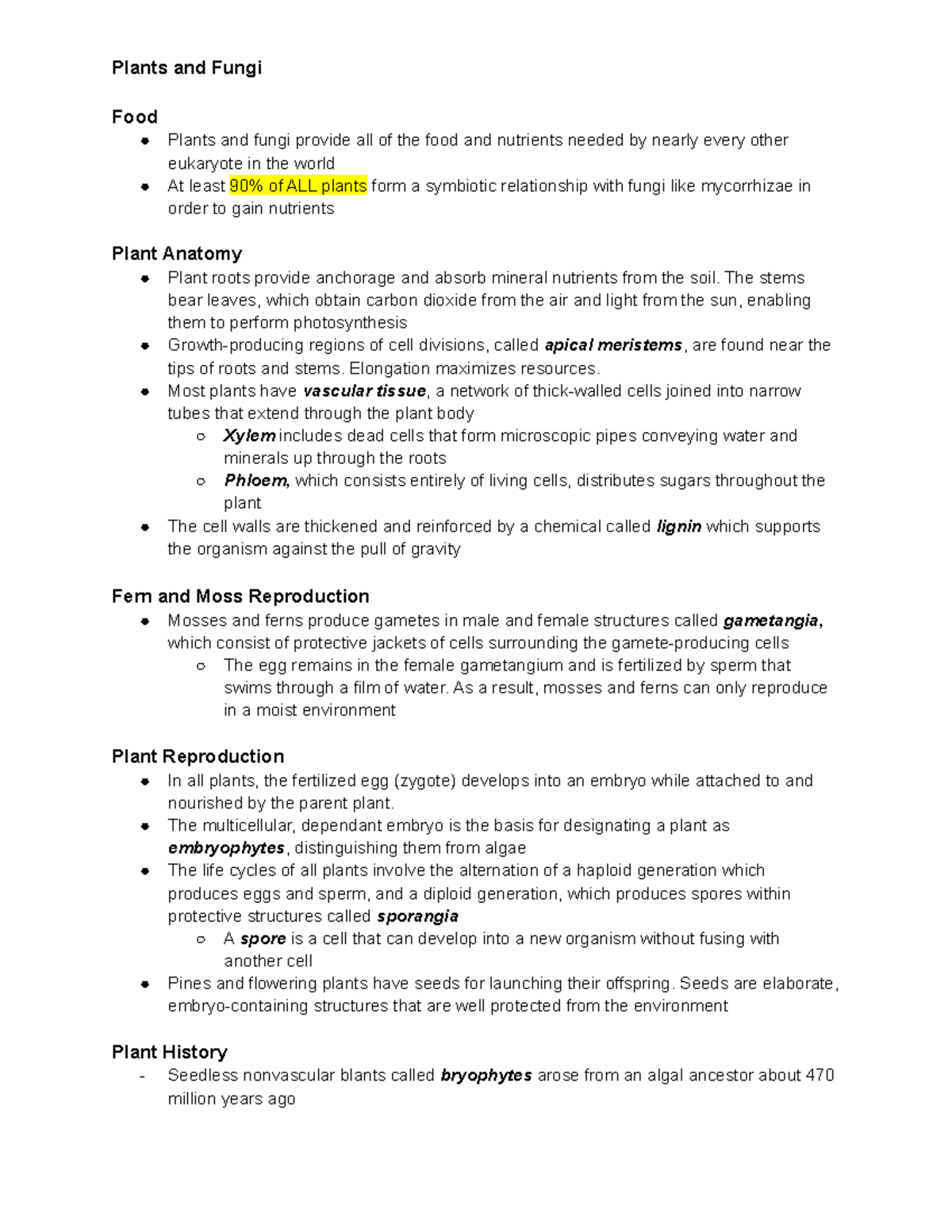 Plants and Fungi - Notes are taken in Corban James' Biology 1407 Spring ...