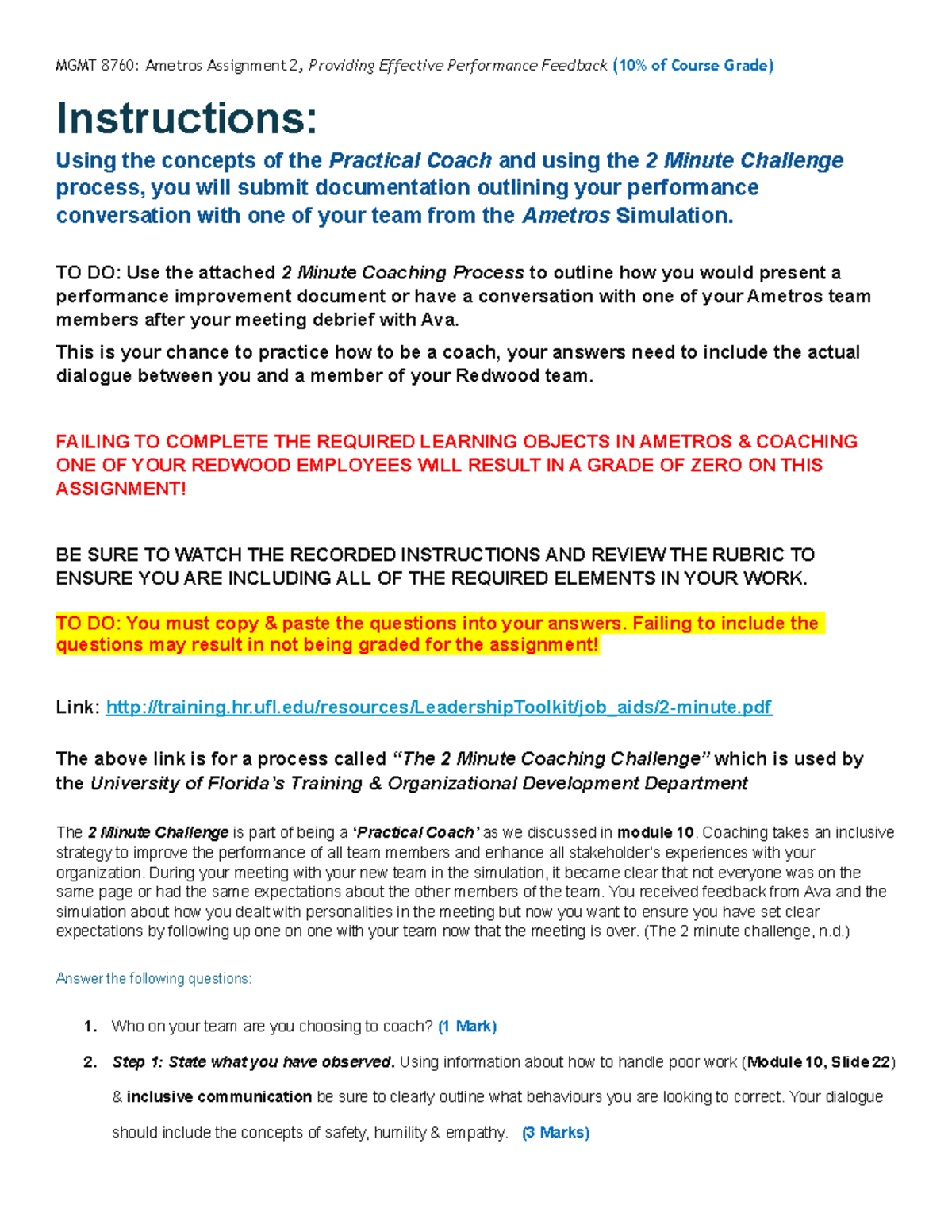 Effective Coaching Feedback Instructions - Instructions: Using the ...