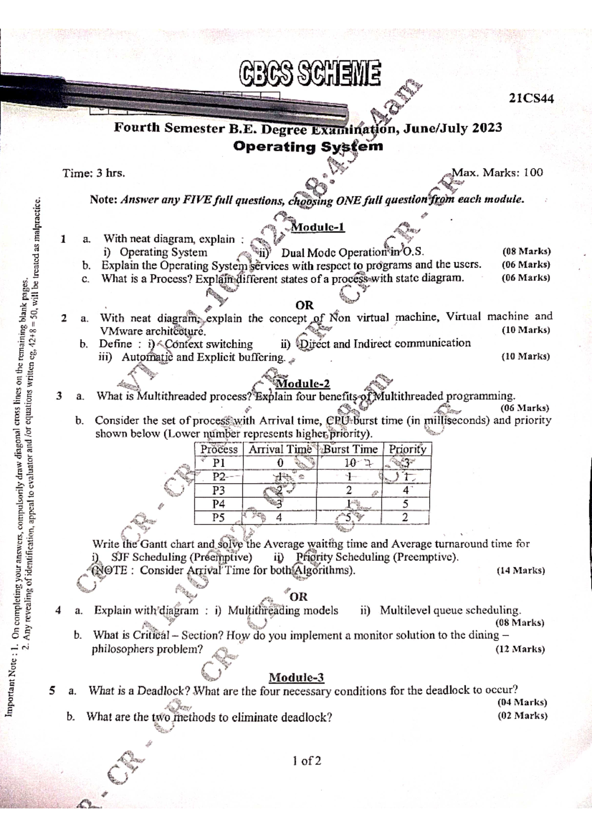 21CS44 VTU External paper - Operating System - Studocu
