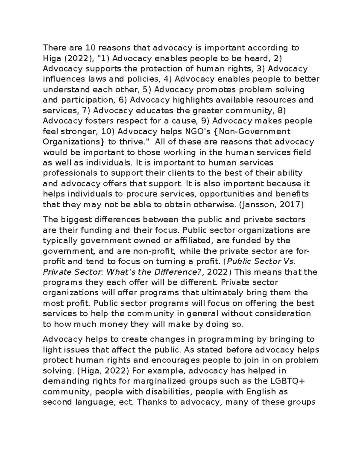 HSE 330 2-1 Discussion - There are 10 reasons that advocacy is ...