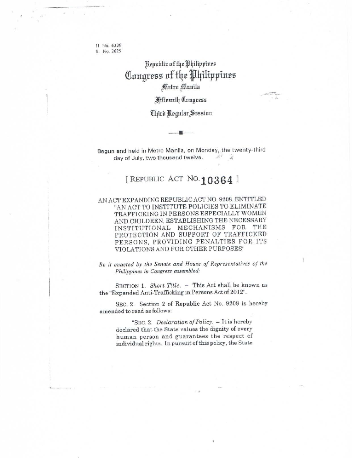 RA-10364-Trafficking of Persons - Juris Doctor - Studocu