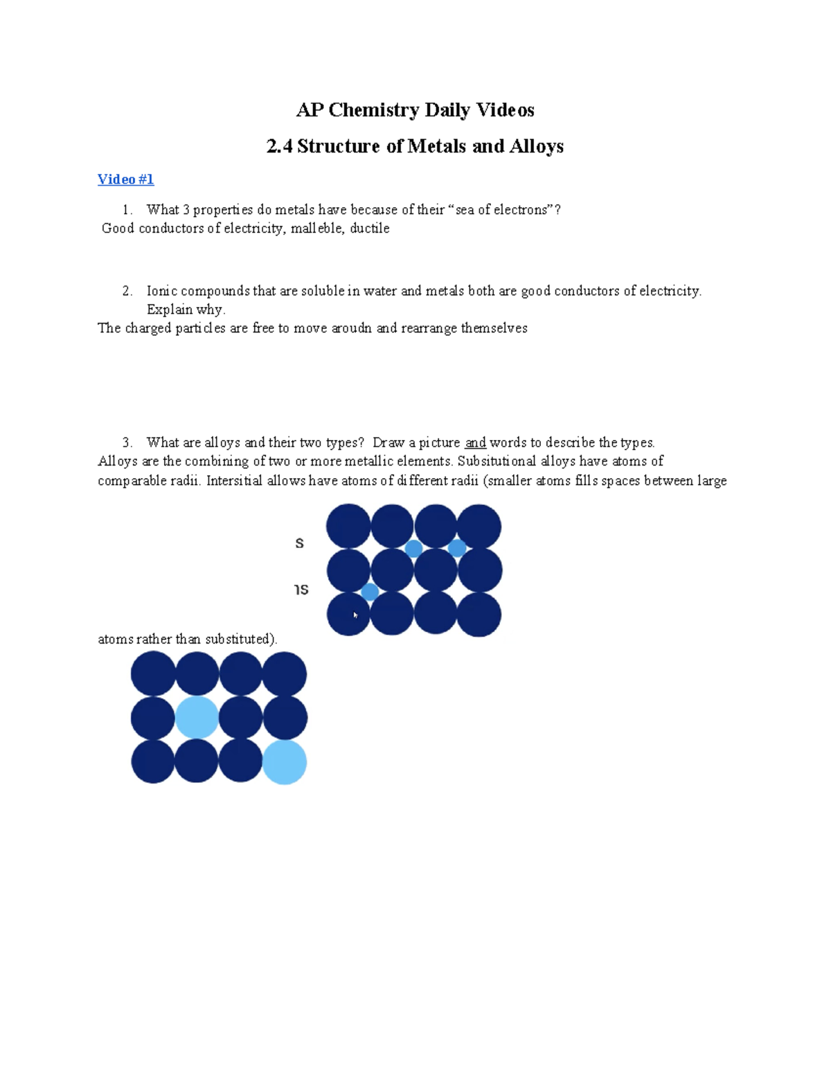 2.03 Chemical Bonds and Such - AP Chemistry Daily Videos 2 Structure of ...