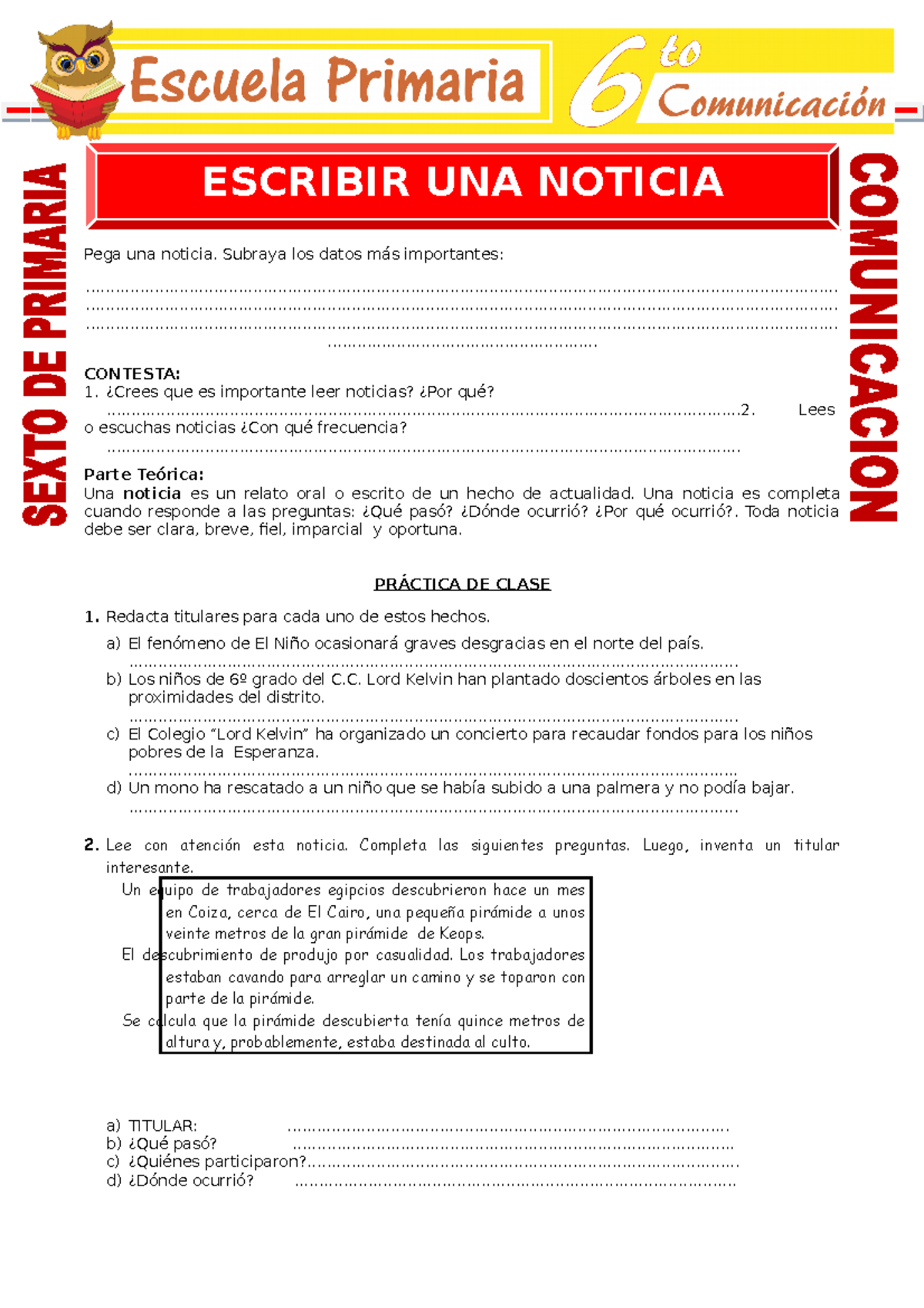 Como Escribir una Noticia para Sexto de Primaria - EscuelaPrimaria ...