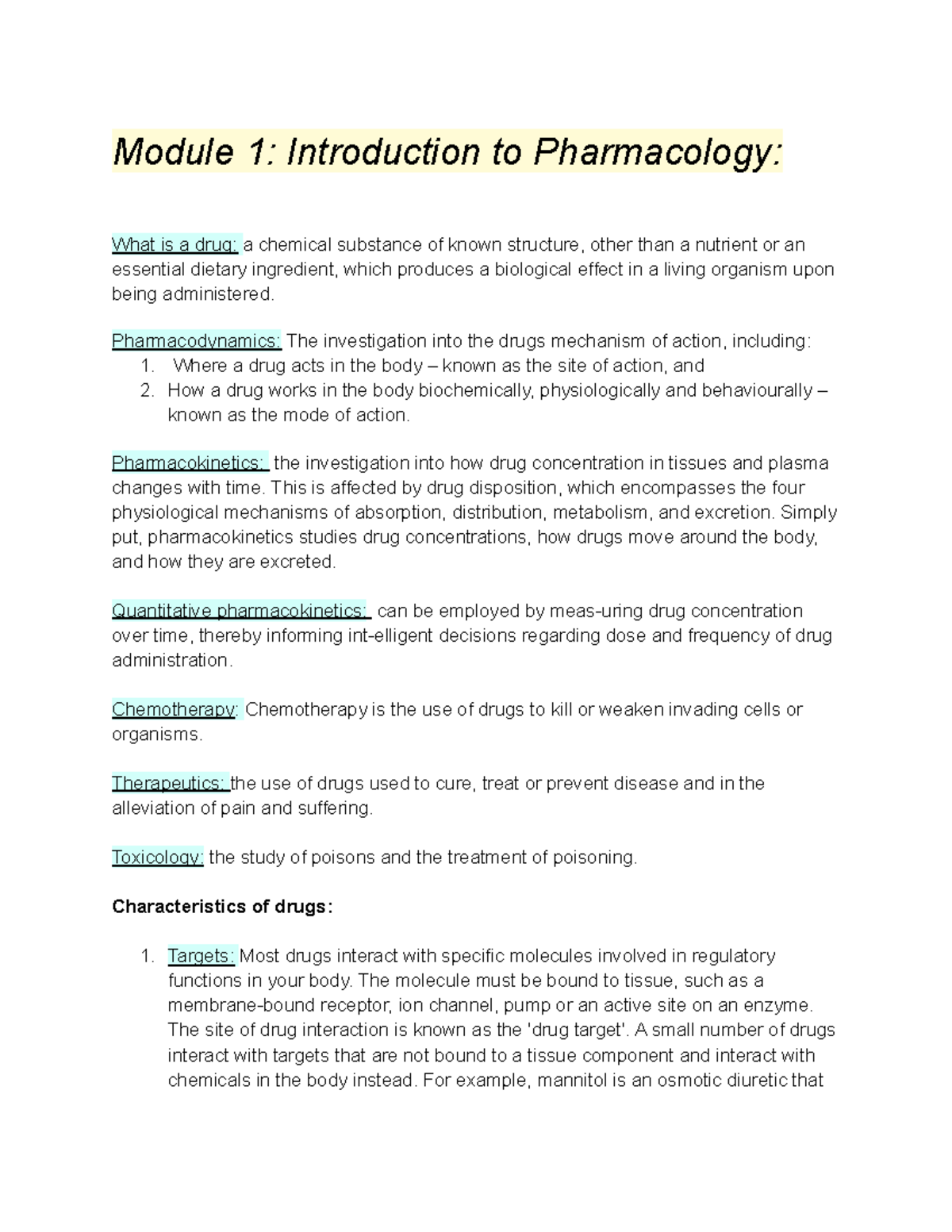 Pharmacology Notes- modules 1-4 - Module 1: Introduction to ...