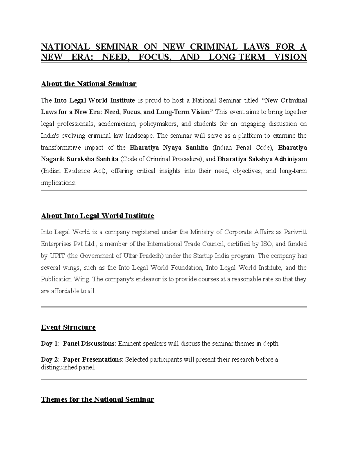 National Seminar on New Criminal Laws for a new era- ILW - NATIONAL ...