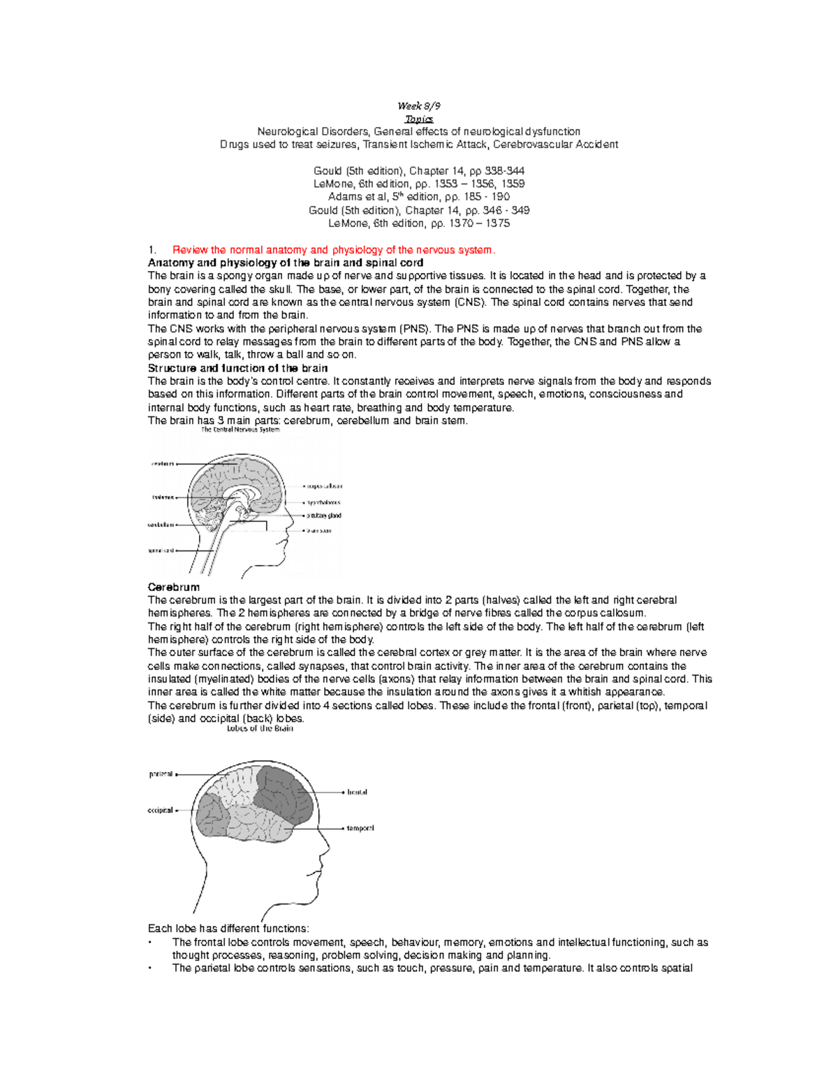 Path TT3 Notes- Week9 - Week Topics Neurological Disorders, General ...