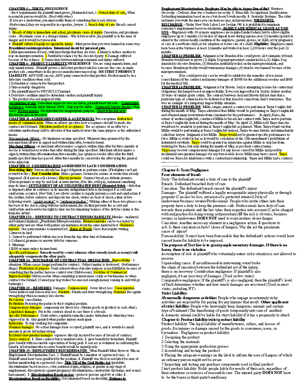 Law Final Notes - LAW 1101 - Baruch College - Studocu