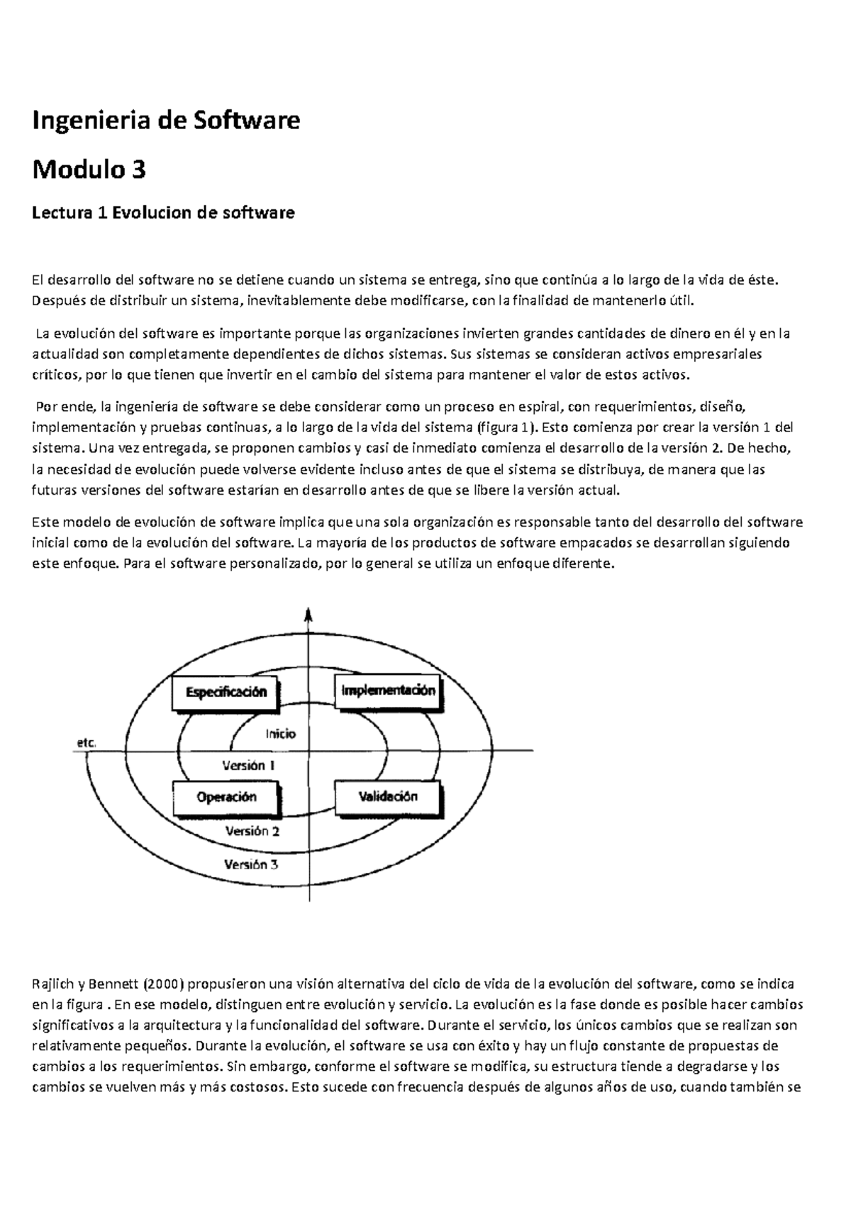 Ing de Software Modulo 3 y 4 - Ingenieria de Software Modulo 3 Lectura 1 Evolucion de software ...