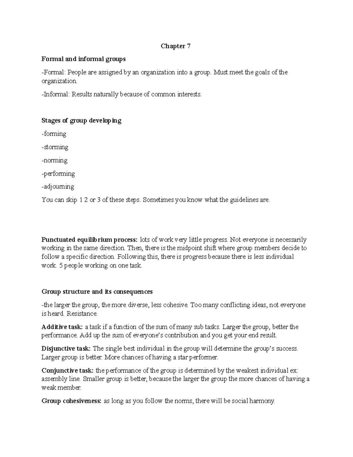 Chapter 7-8-9 - Chapter 7 Formal and informal groups -Formal: People ...