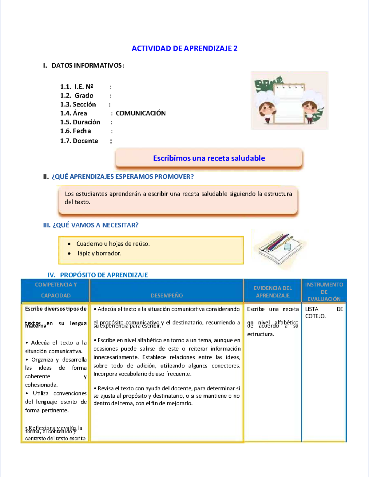 Pdf-sesion-escribimos-una-receta-saludable compress - ACTIVIDAD DE APRENDIZAJE 2ACTIVIDAD DE ...
