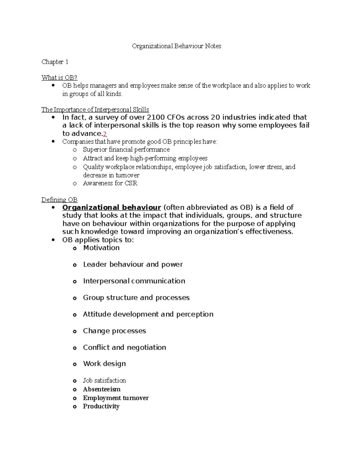 Organizational Behaviour Notes - Organizational Behaviour Notes Chapter ...