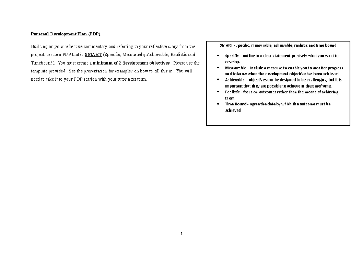 PDP template - notes - Personal Development Plan (PDP) Building on your ...