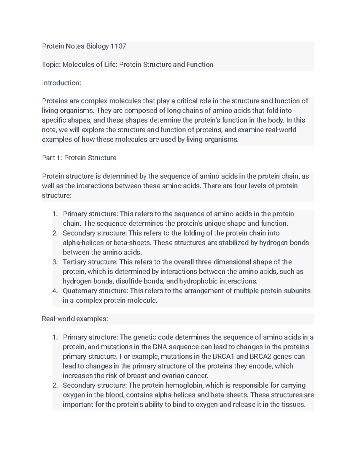 Protein Notes Biology 1107 - Protein Notes Biology 1107 Topic ...