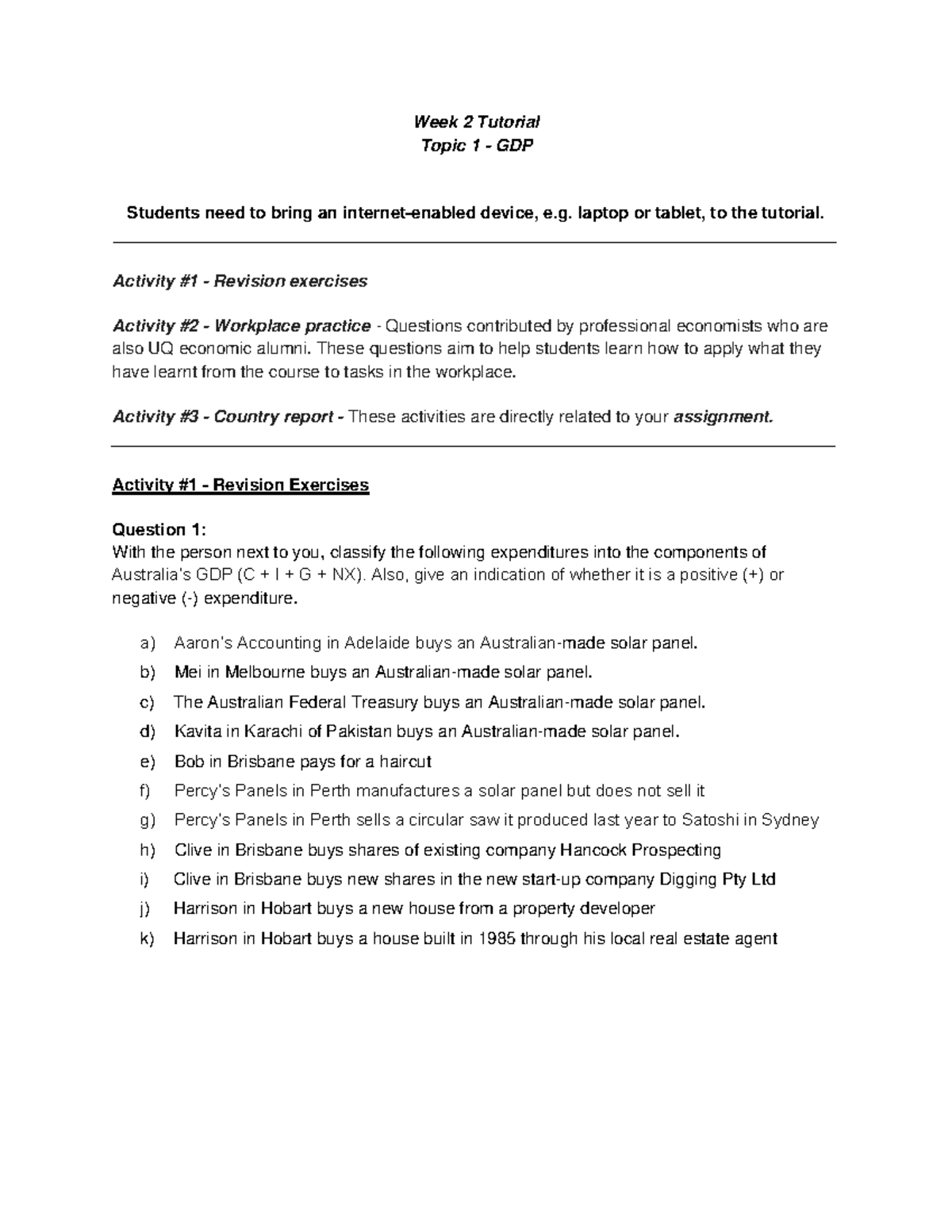 Topic 1 GDP - Answers - Lecture notes 1 - Week 2 Tutorial Topic 1 - GDP ...