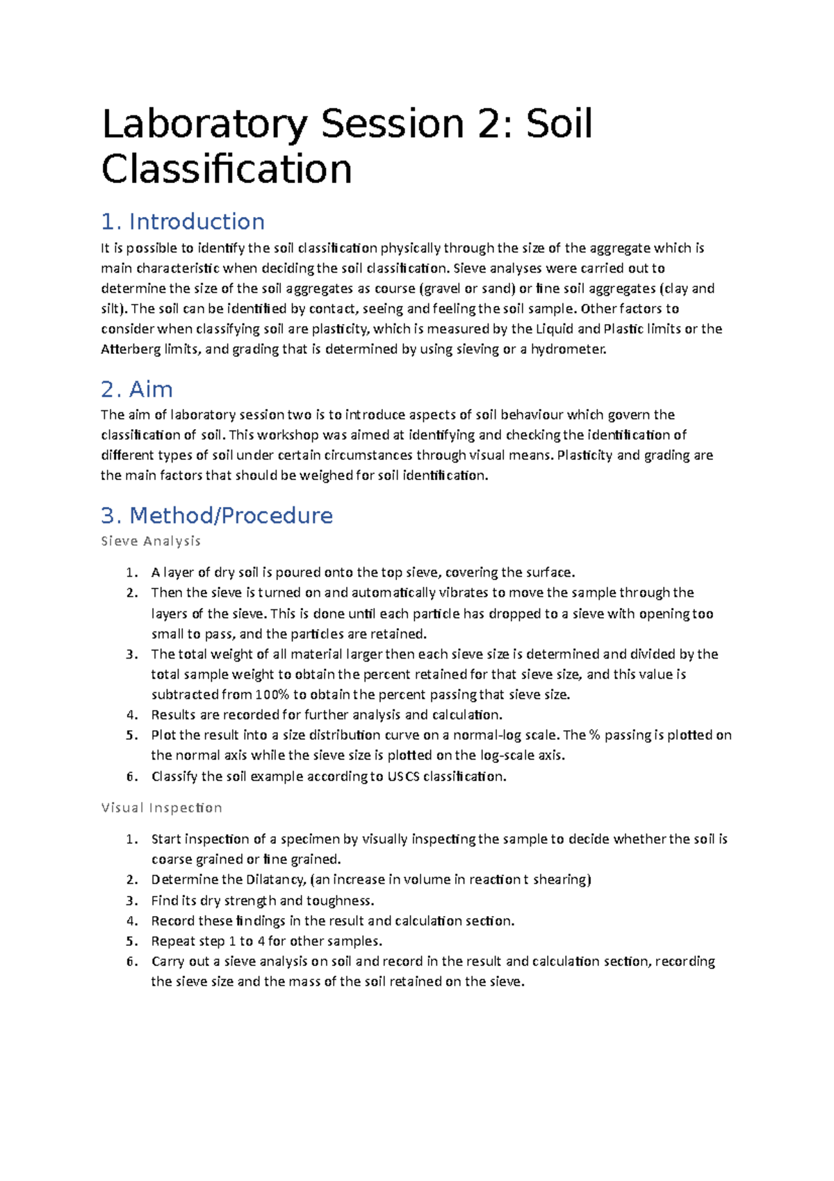 Laboratory Report 2 - Laboratory Session 2: Soil Classification 1 ...