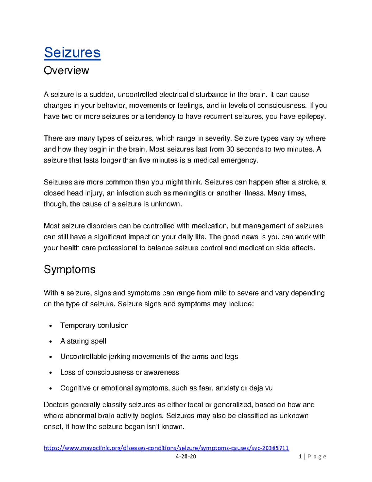 Seizures s20 - Study Notes - mayoclinic/diseases-conditions/seizure ...