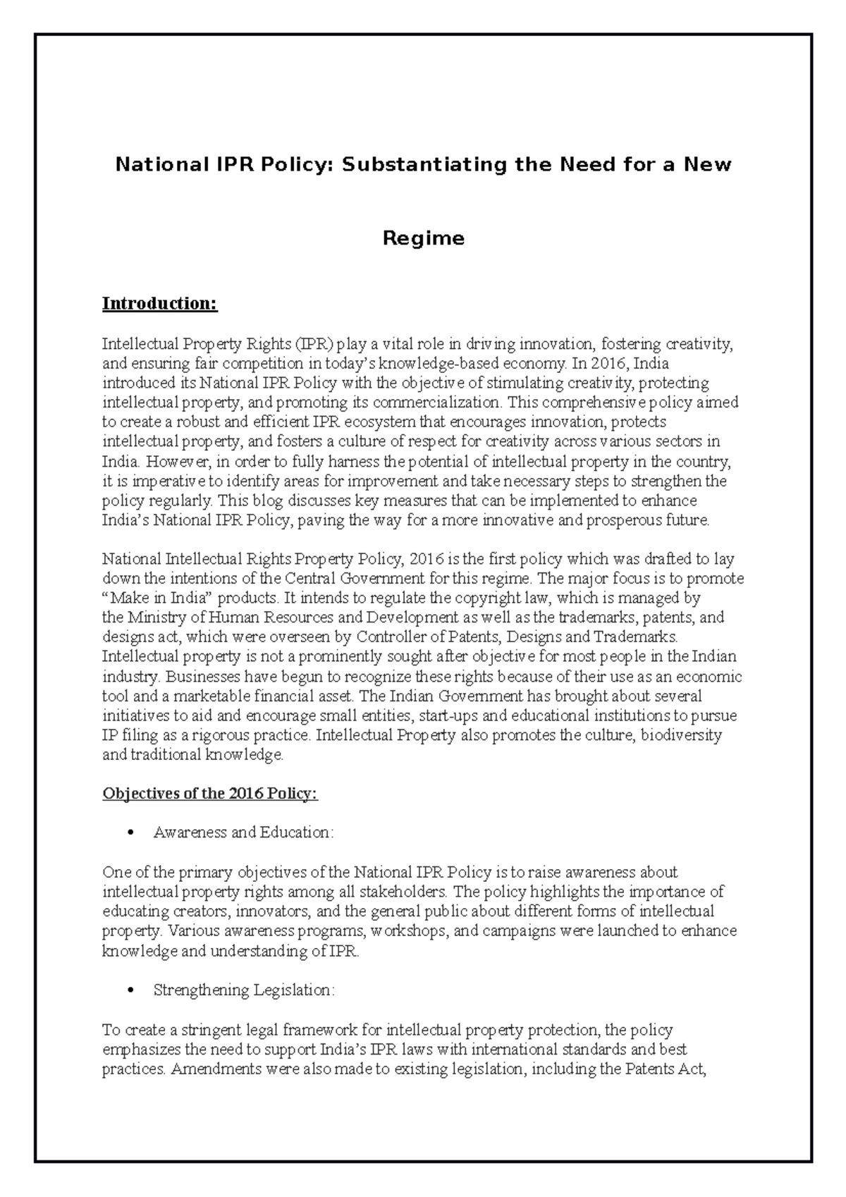 National IPR Policy blog - National IPR Policy: Substantiating the Need ...