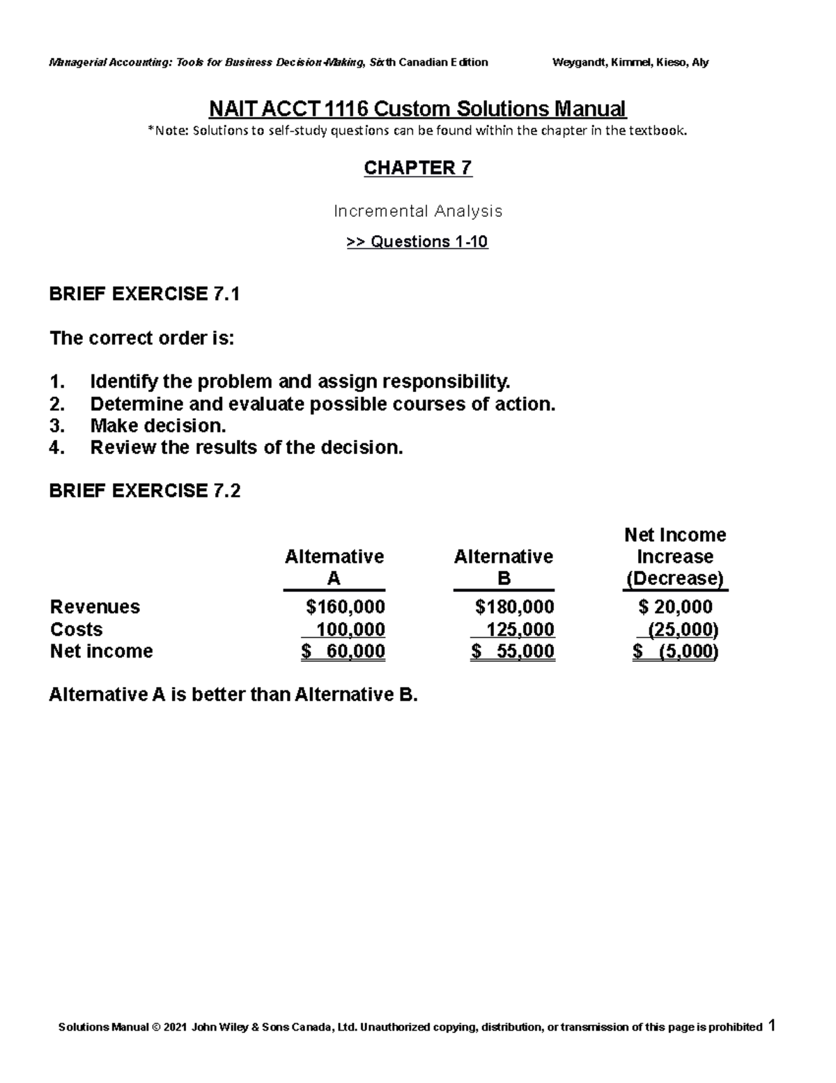 Chapter 7 Solutions - hello eveyone - NAIT ACCT 1116 Custom Solutions Manual *Note: Solutions to ...