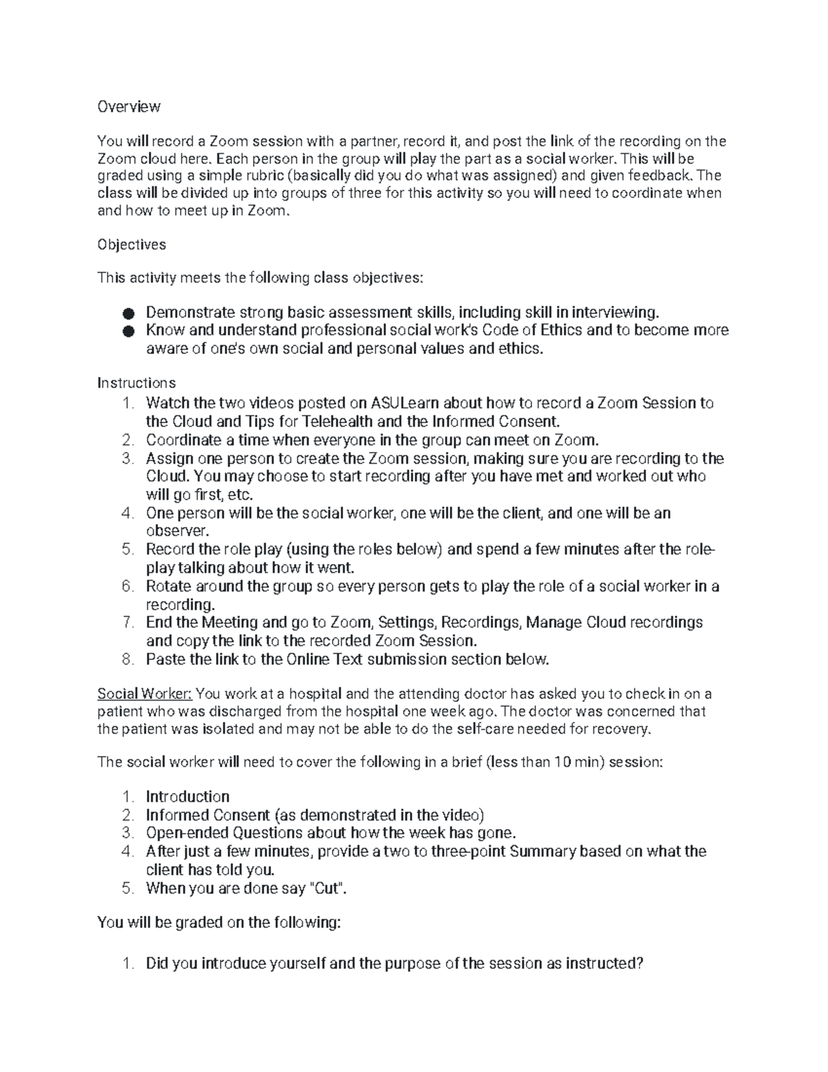 Dyad 1 Introduction and Informed Consent - Overview You will record a ...