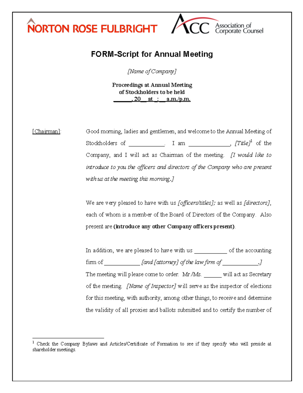 1386802 1 - ,,, - FORM-Script for Annual Meeting [Name of Company ...