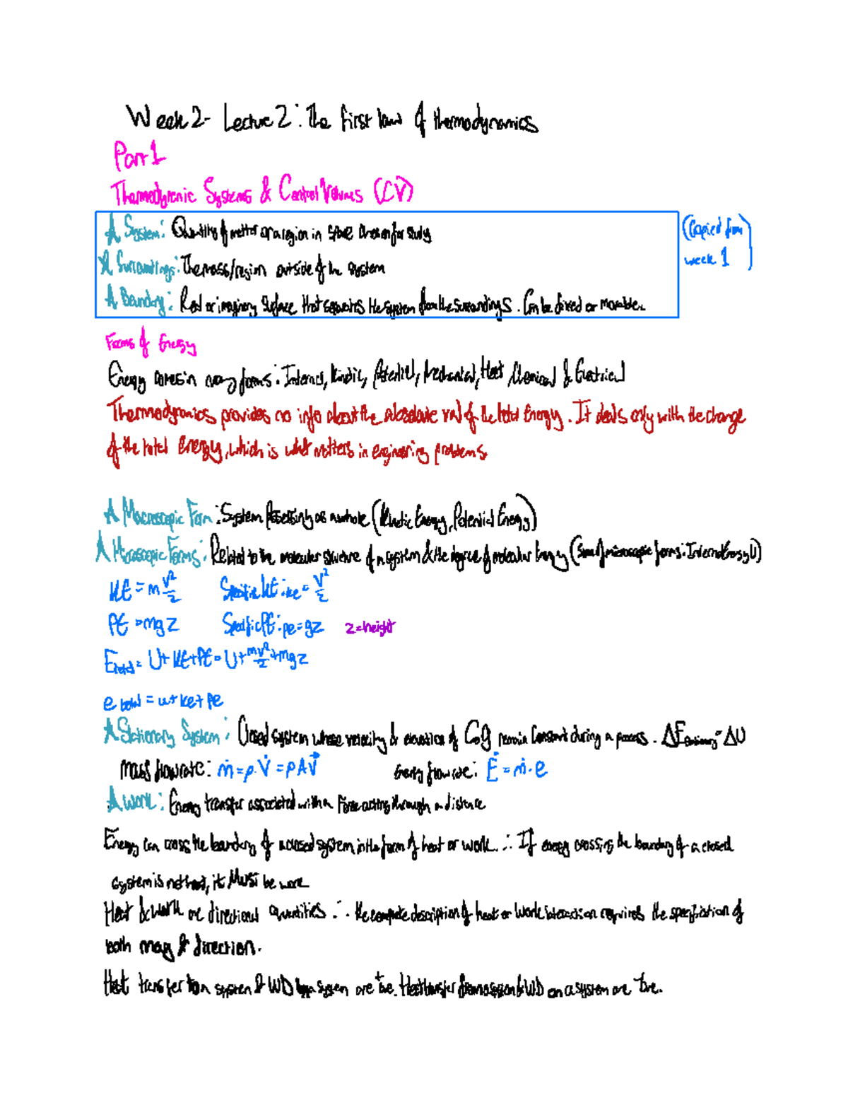 207MAE Thermodynamics Notes Week 2 First Law of Thermodynamics - Week 2 ...